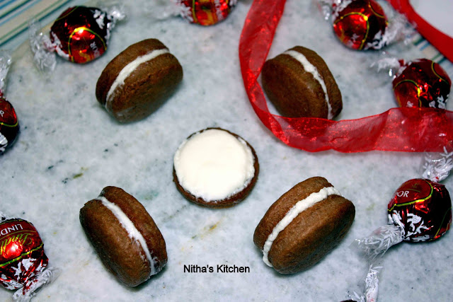 Eggless Chocolate Cream Cookies with Reduced Fat Version - Nitha Kitchen