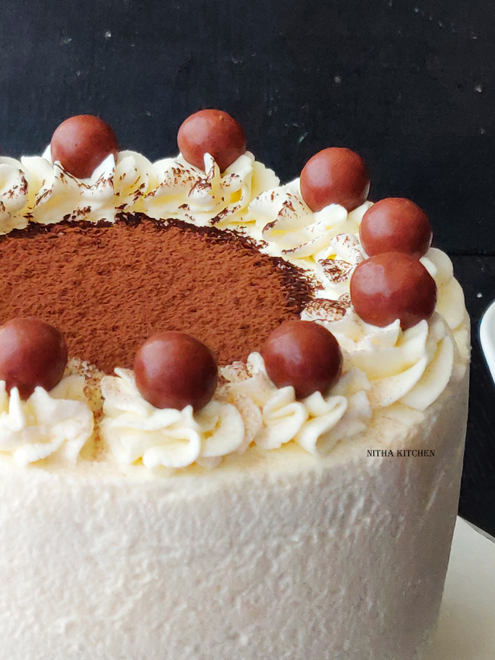 Eggless Tiramisu Cake Using Homemade Mascarpone Cheese - Nitha Kitchen